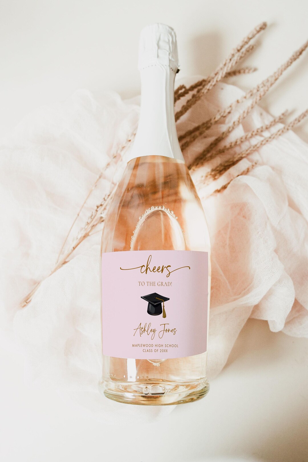 Pink Graduation Party Champagne Labels, Girl Graduation Champagne ...