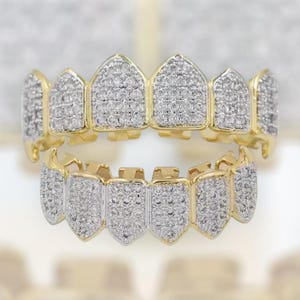 2-piece Set Hip Hop Cubic Zirconia Tooth Grills, Top and Bottom Mouth ...
