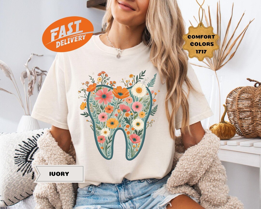 Comfort Colors Floral Tooth Shirt: Retro Dentist Gift - Etsy