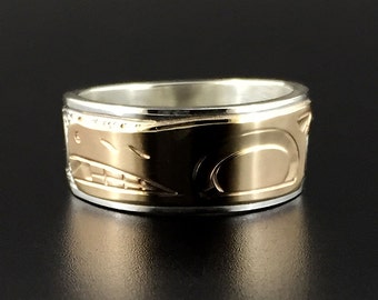 Northwest Native Combination Ring 14k Gold on Sterling Silver | Etsy