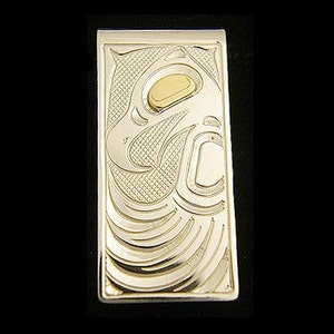 Northwest Native American Sterling Silver and 14k Gold Native Moneyclip ...