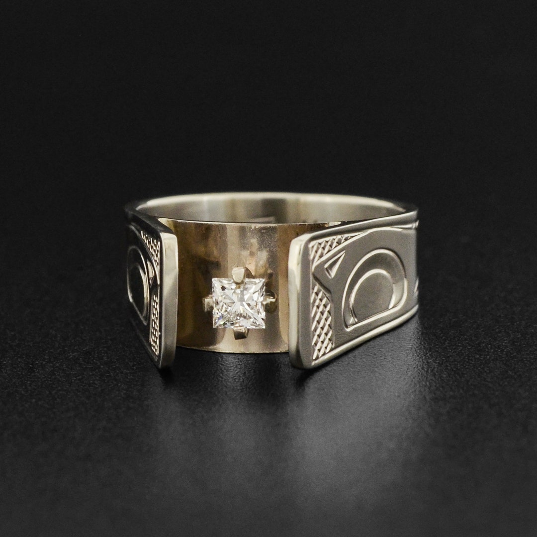 Native Engagement Ring 14k White or Yellow Gold Princess Cut Diamond - Etsy