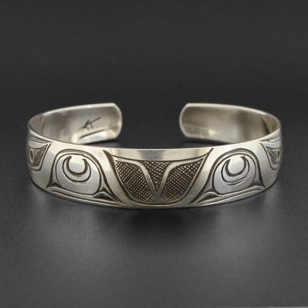 Antiqued Narrow Northwest Native Cuff Bracelet First Nations Frog ...