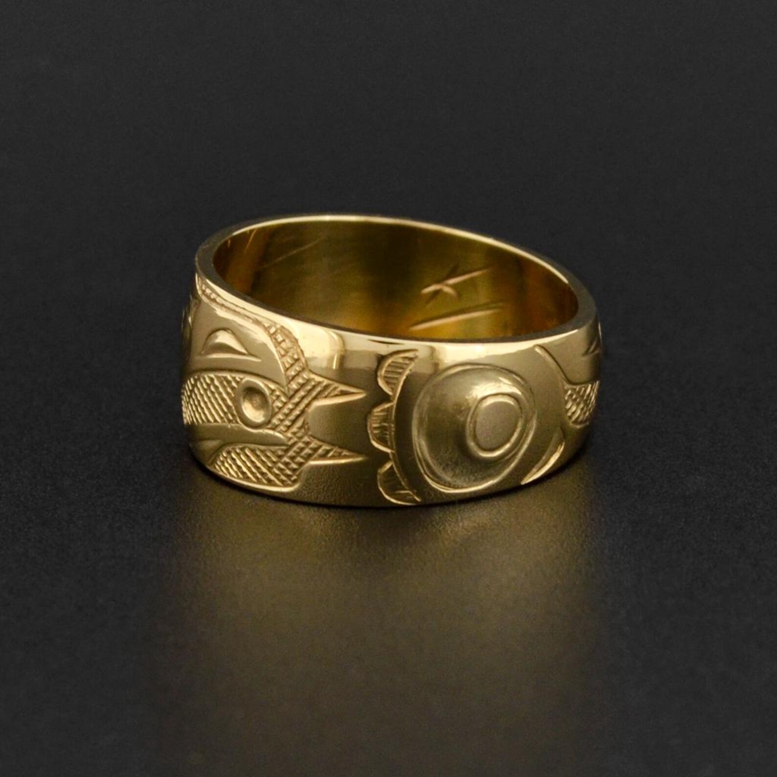 14k Yellow Gold Northwest Native Ring Raven and Sun - Etsy