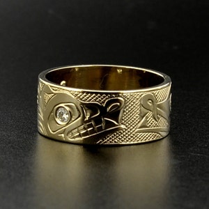 Native Wolf and Nordic Dragon 14k Gold Ring With Diamonds First Nations ...