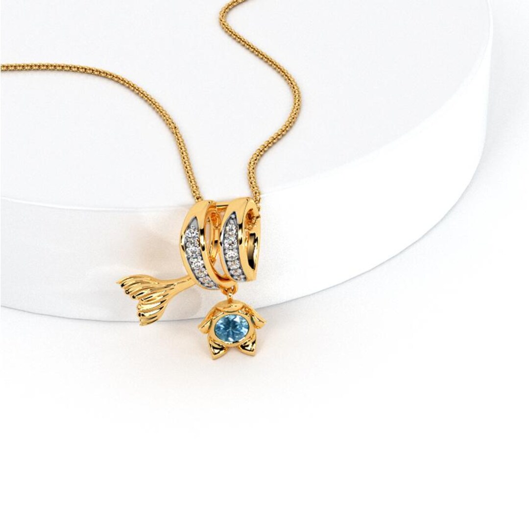 Little Mermaid Fluke Pendant, 14K Yellow Gold, Lab Grown Diamonds 0.051 ...