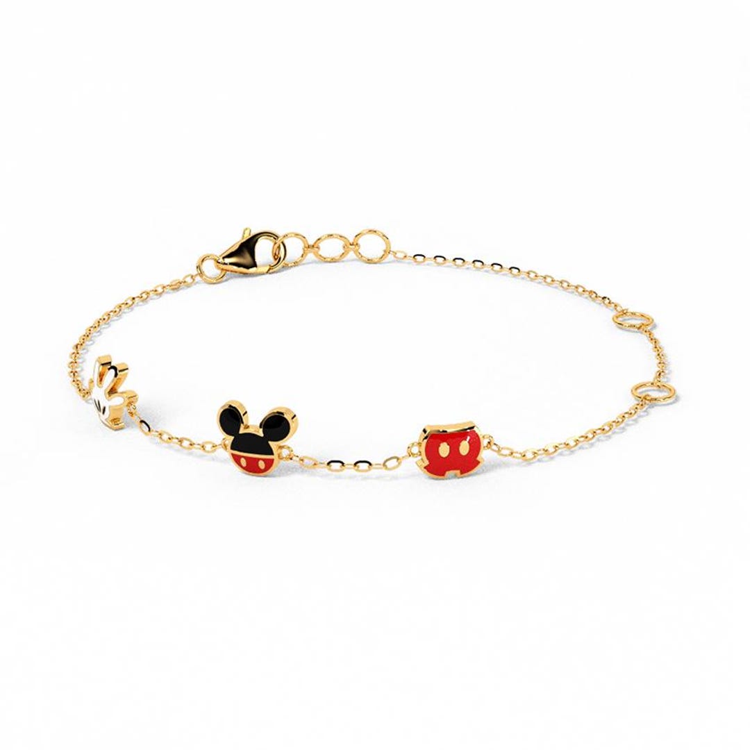 14 KT Yellow Gold Mickey Mouse Bracelet Set, Face, Shorts & Gloves, Lab ...