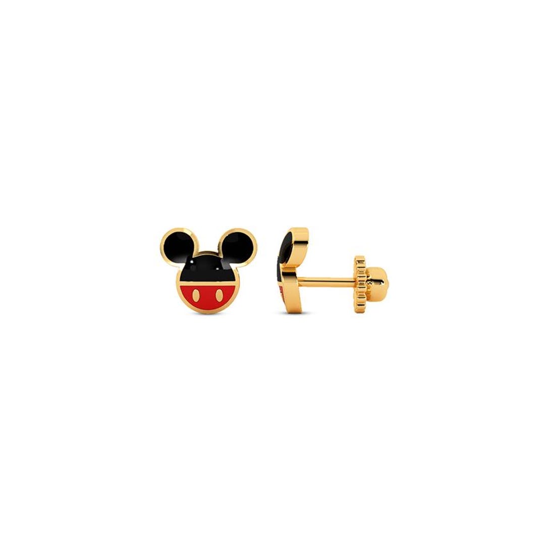 Mickey Mouse Enamel Earrings Set, 14KT Yellow Gold, Lab Grown Diamonds ...