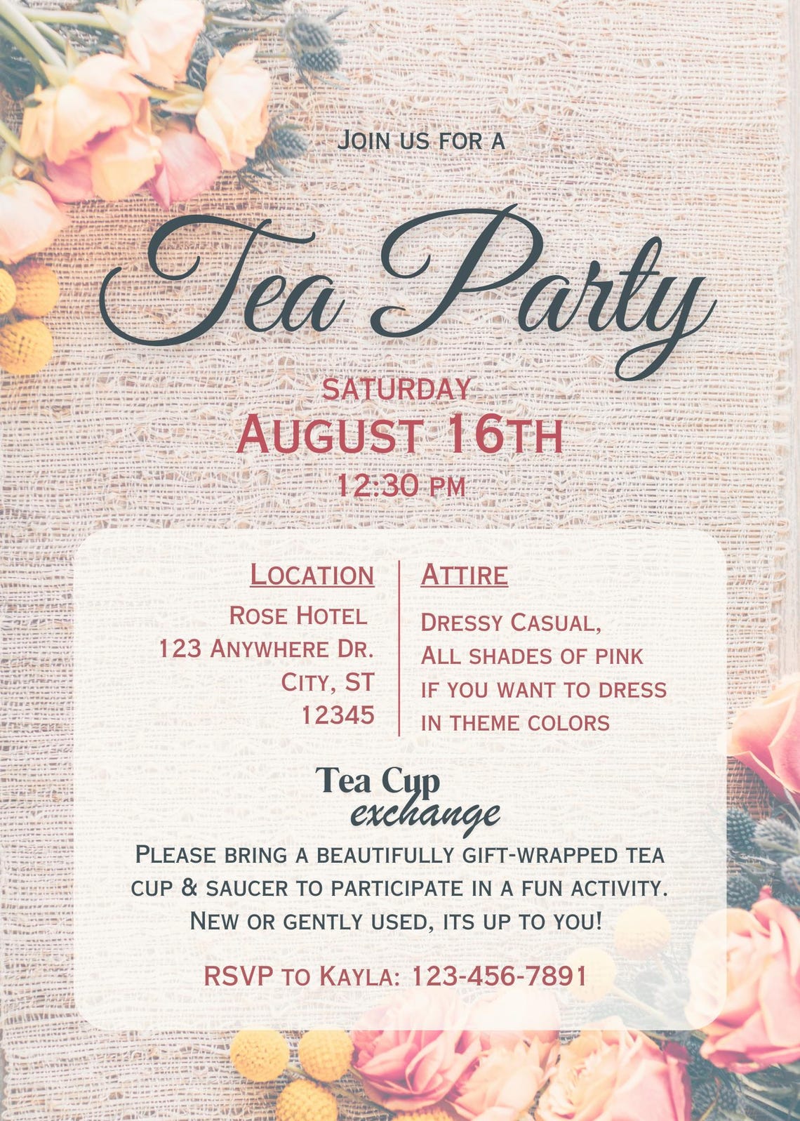 Tea Party Invitation, Afternoon Tea Party Theme, 5x7" Invitation ...