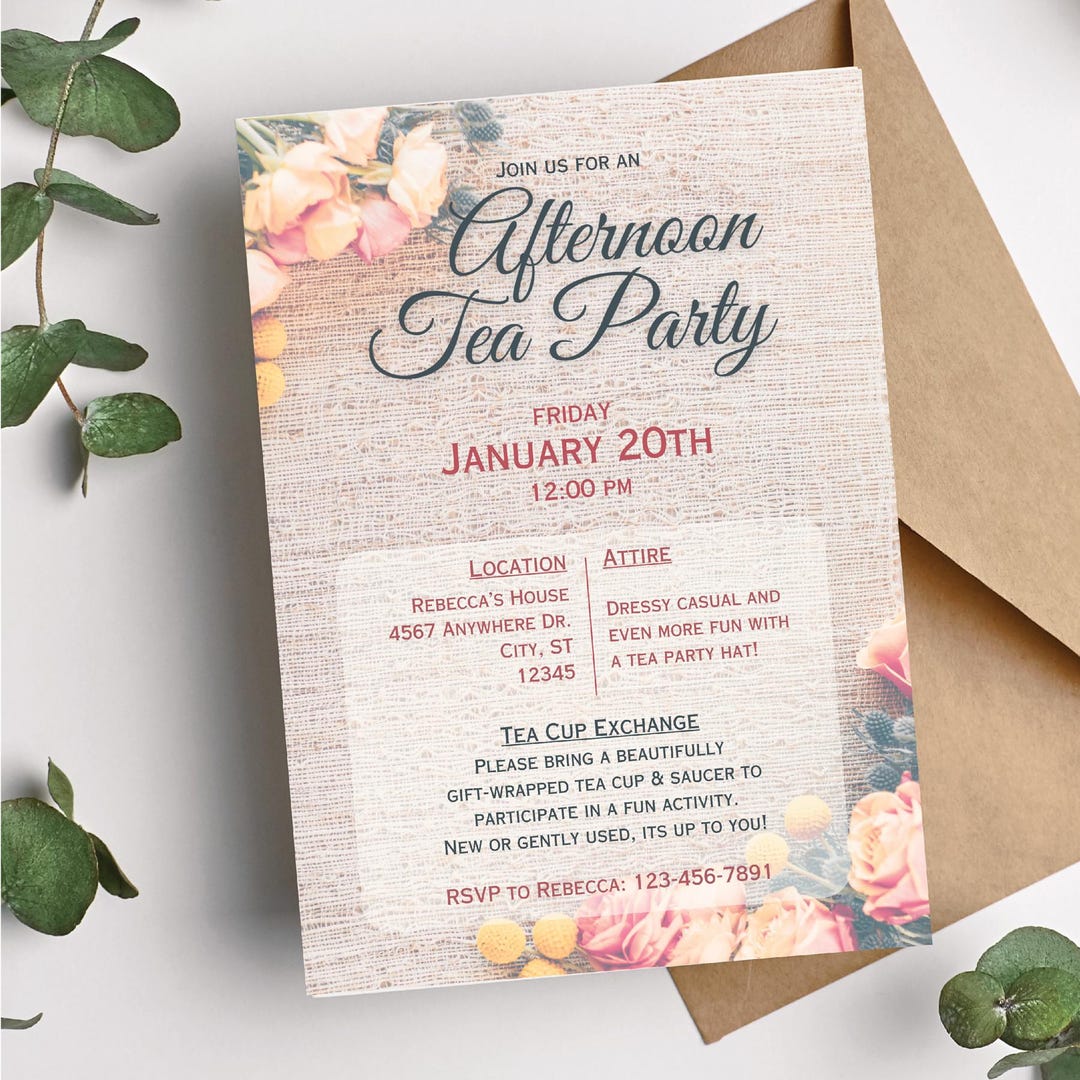 Afternoon Tea Party Invitation, Printable Tea Party Invitation, Instant ...