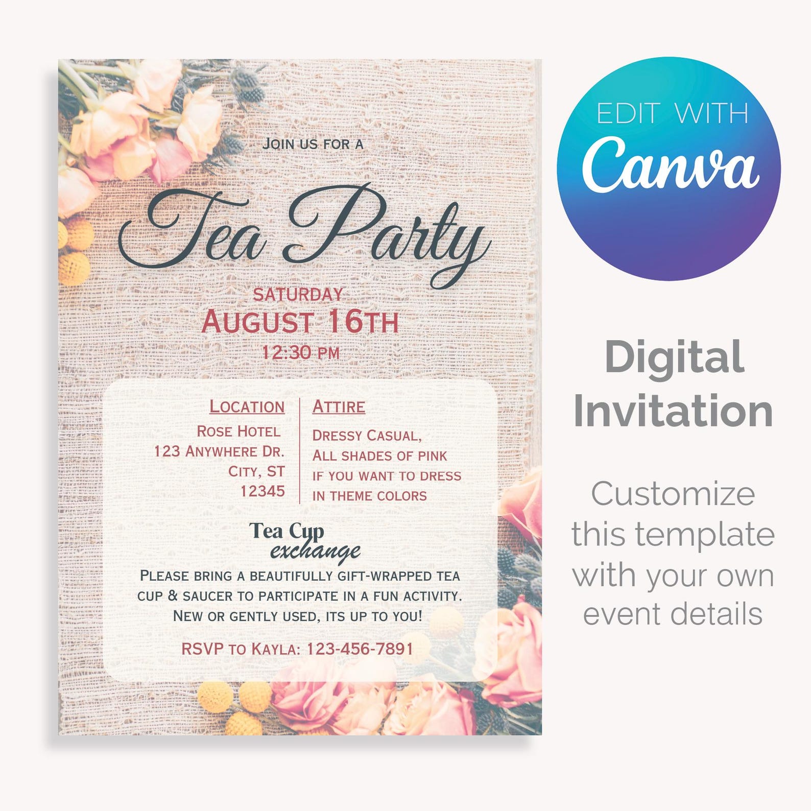 Tea Party Invitation, Afternoon Tea Party Theme, 5x7" Invitation ...