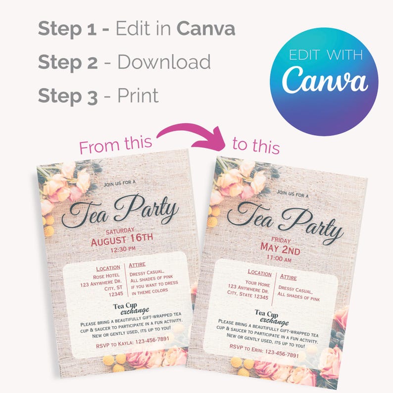 Tea Party Invitation, Afternoon Tea Party Theme, 5x7" Invitation ...