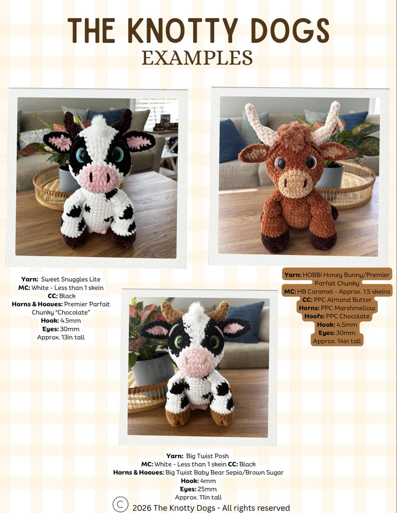 Cupcake the Cow Crochet Pattern – Classic, Highland Styles (PATTERN ...