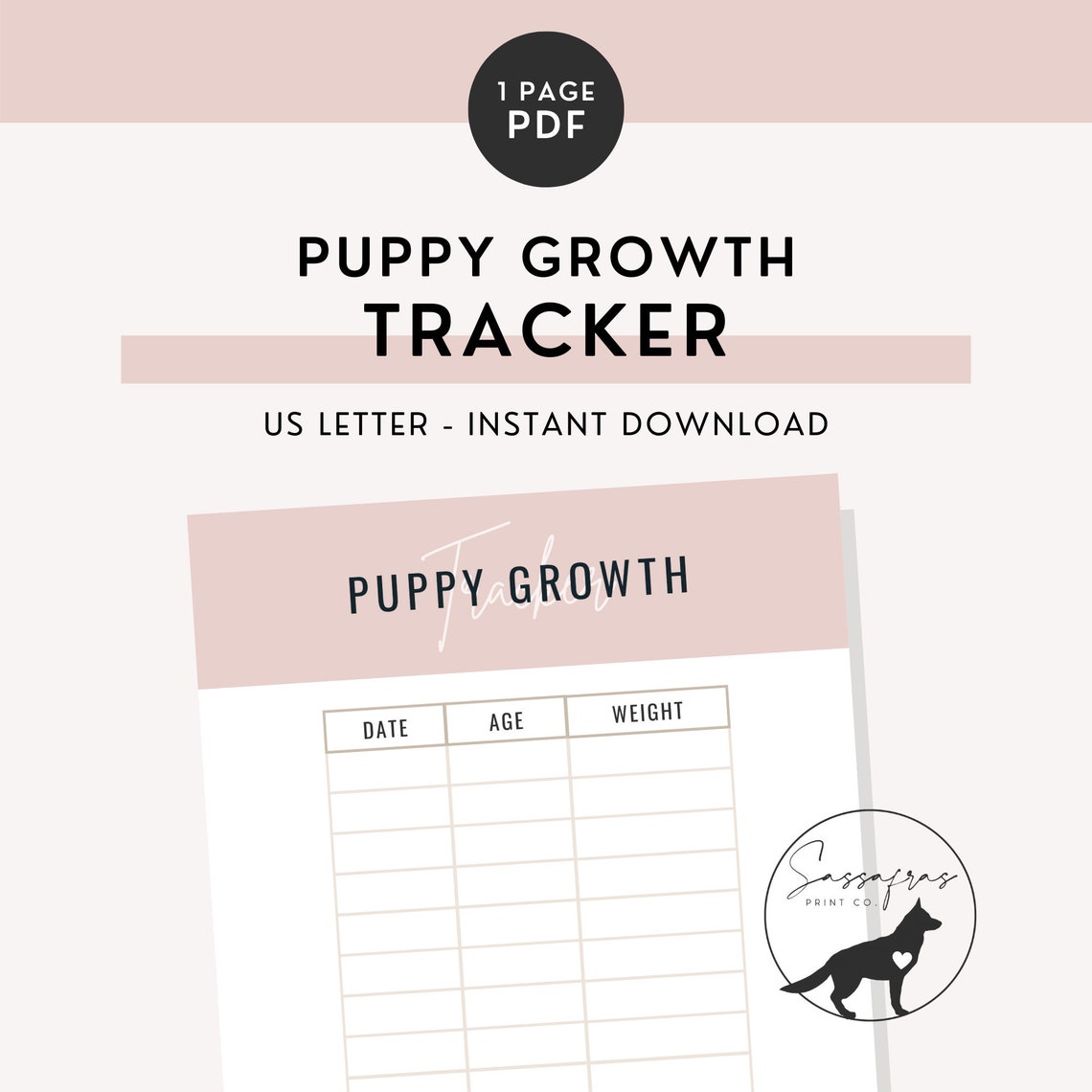Puppy Growth Tracker Instant Download Minimal Printable Pet Tracker ...