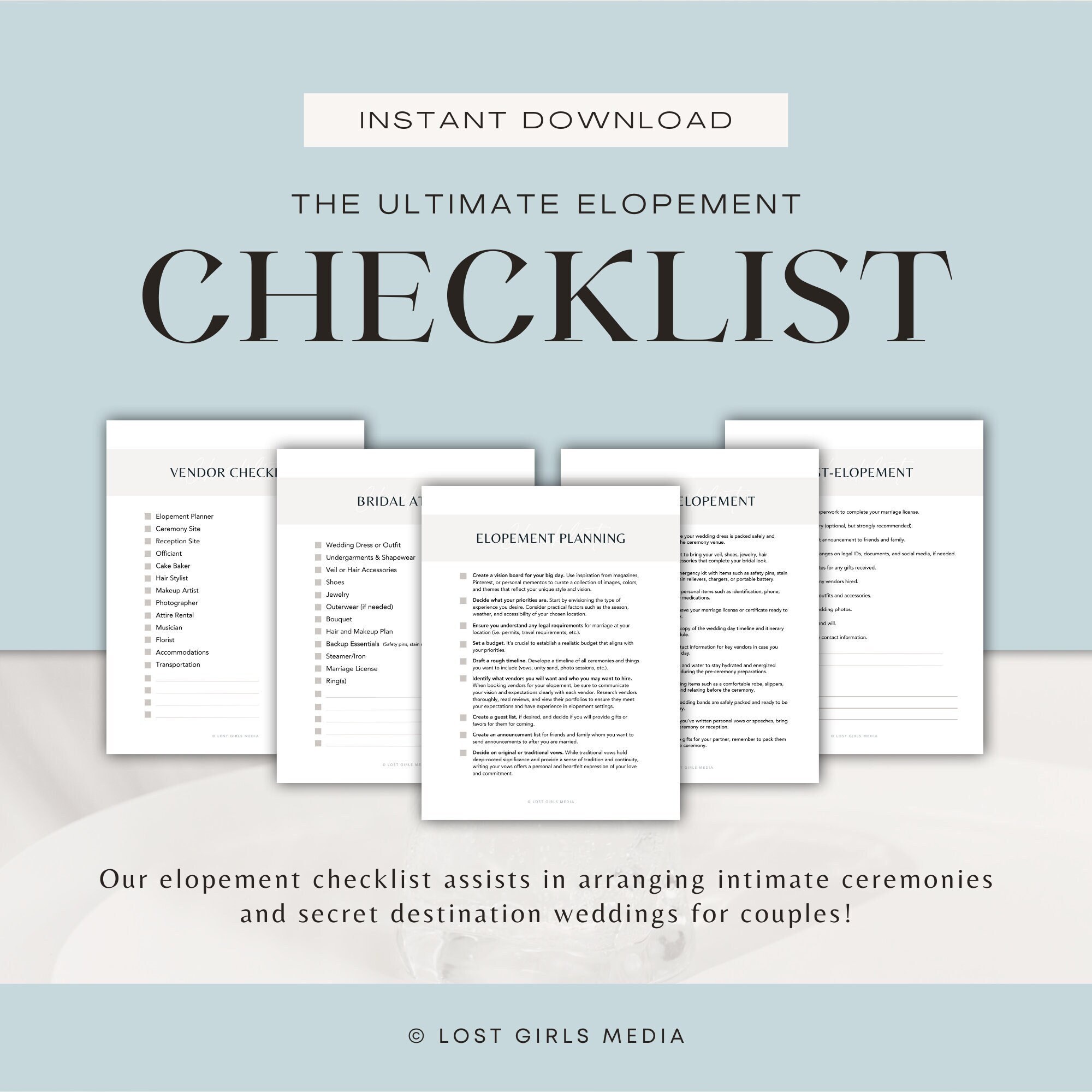 Elopement Checklist Instant Download Printable Minimal Printable ...