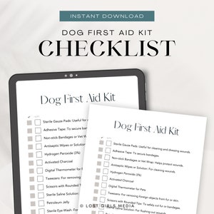 Dog First Aid Kit Checklist Instant Download Minimal Printable Pet ...