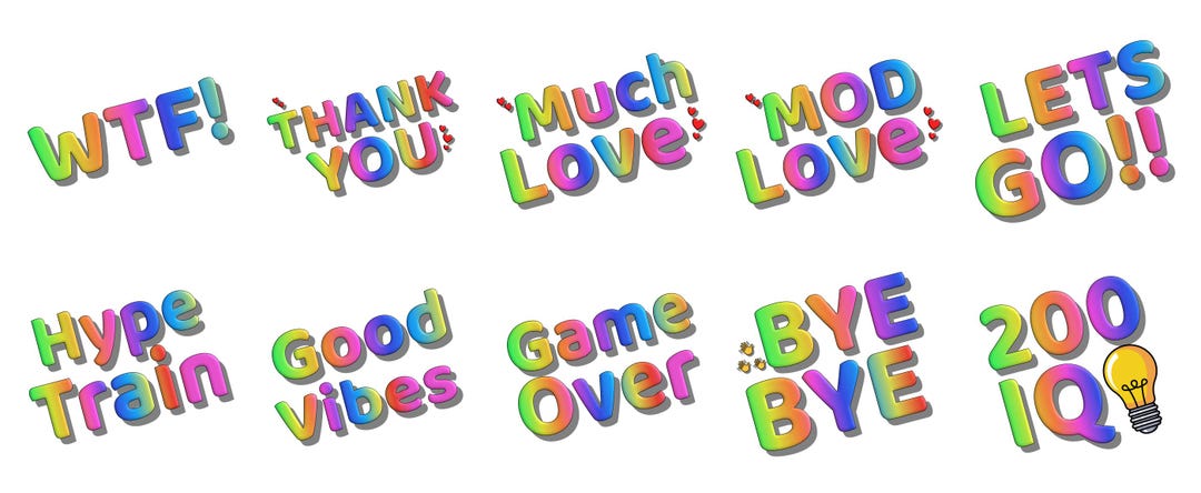 10 Clean and Simple Rainbow Text Emotes for Twitch - Etsy