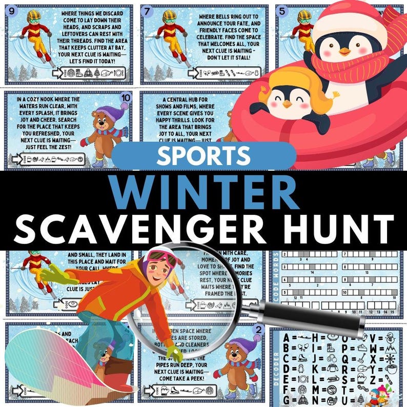 Winter Sports Scavenger Hunt for Kids, Indoor Printable Game, Riddles ...