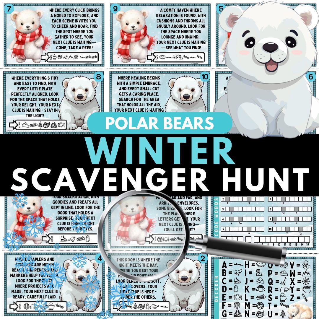 Polar Bears Scavenger Hunt for Kids, Indoor Printable Game, Riddles ...