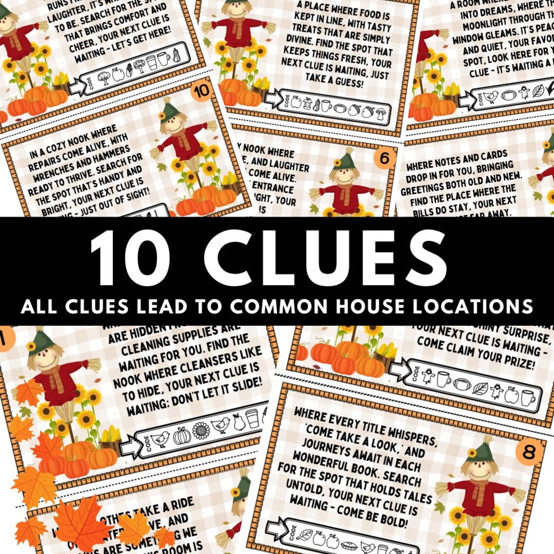 Scarecrow Scavenger Hunt for Kids, Indoor Printable Game, Riddles ...