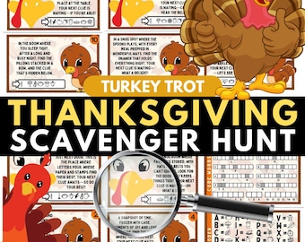 Turkey Trot Scavenger Hunt for Kids, Indoor Printable Game, Riddles ...