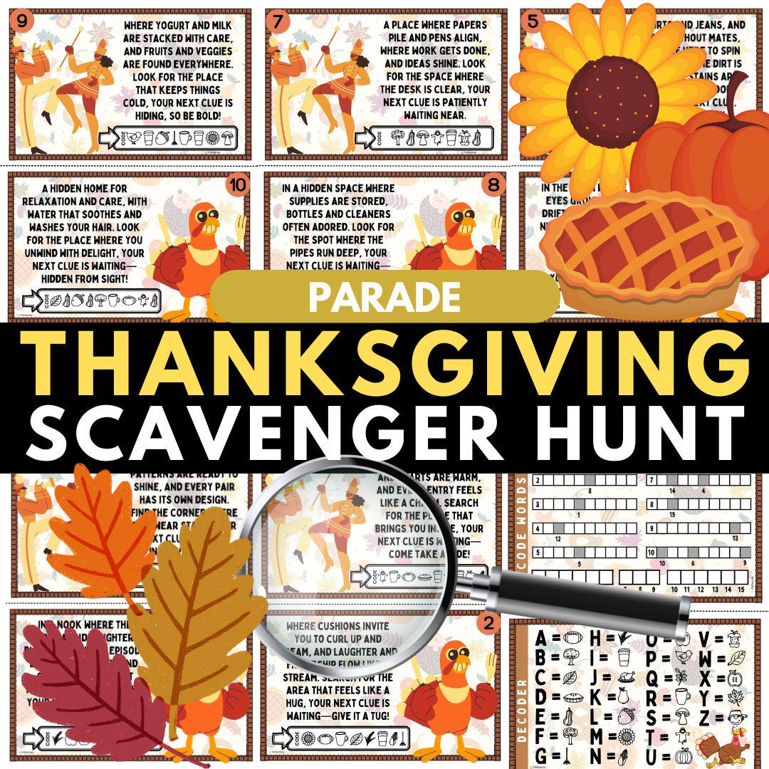 Thanksgiving Parade Scavenger Hunt for Kids, Indoor Printable Game ...