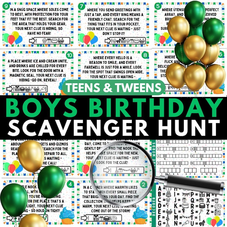 Boys Birthday Scavenger Hunt for Teens and Tweens, Indoor Printable ...