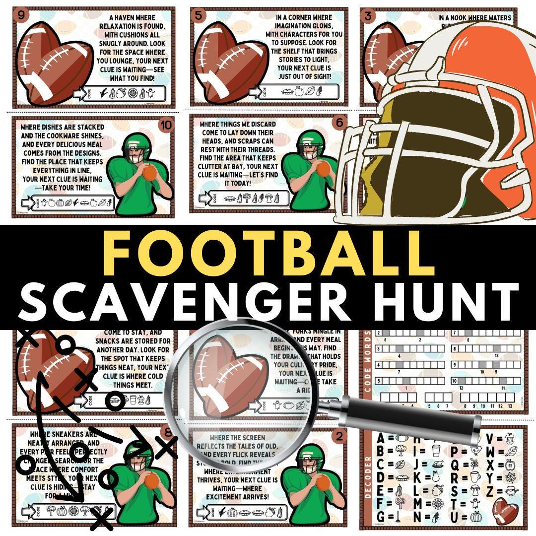 Football Scavenger Hunt for Kids, Indoor Printable Game, Riddles ...