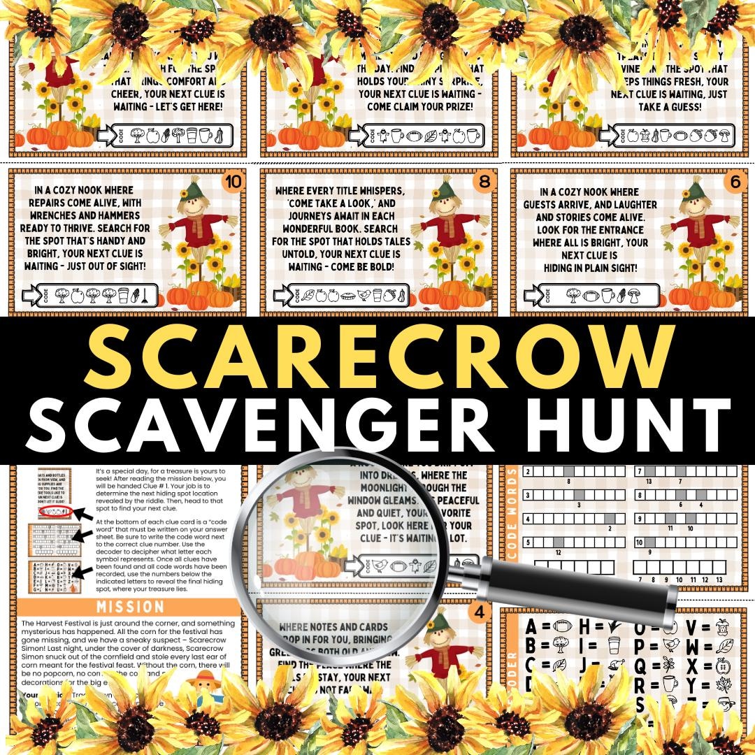 Scarecrow Scavenger Hunt for Kids, Indoor Printable Game, Riddles ...