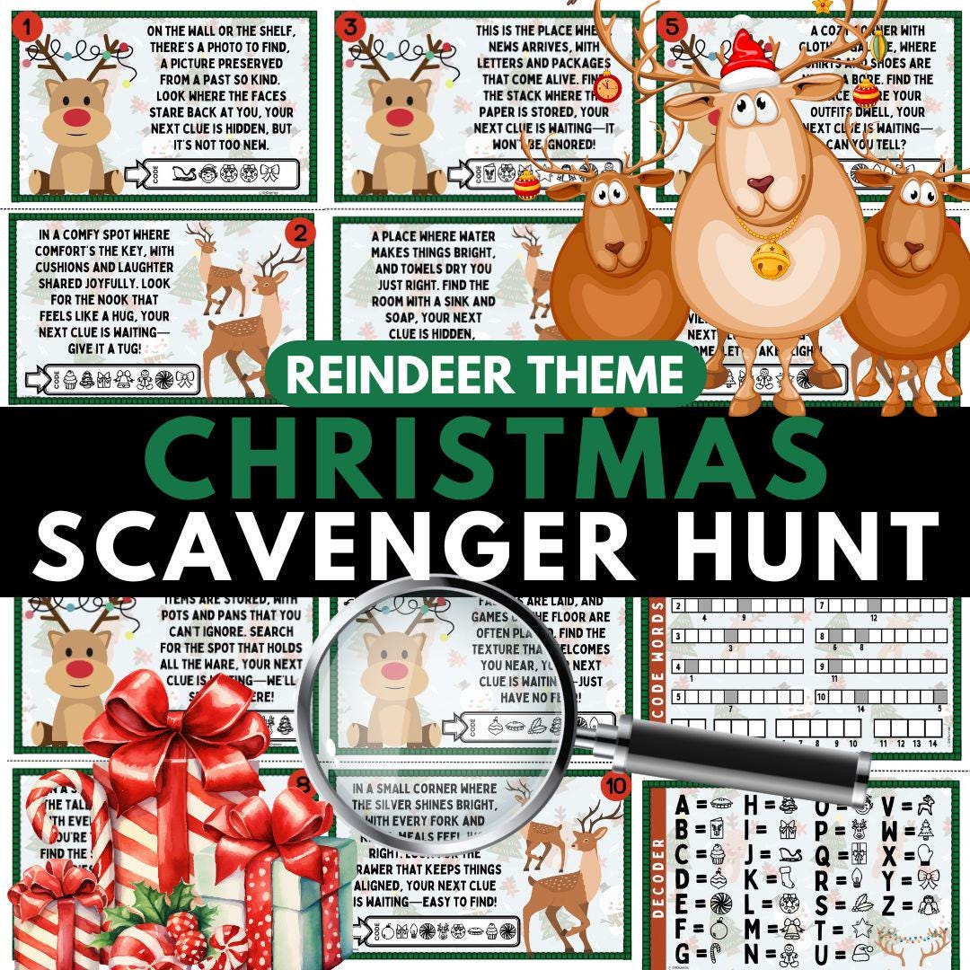 Christmas Reindeer Scavenger Hunt for Kids, Indoor Printable Game ...