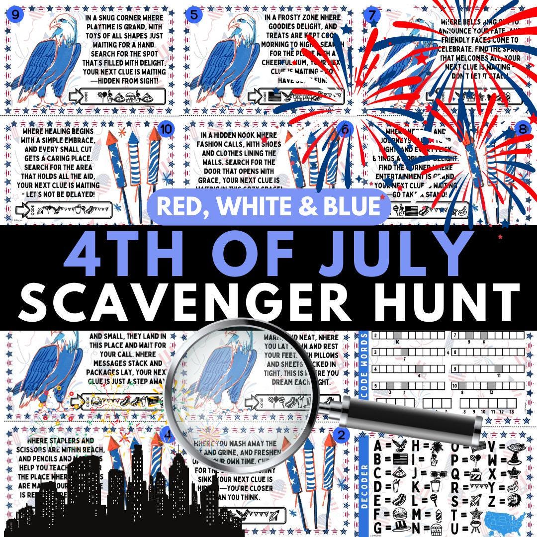 4th of July Red White and Blue Scavenger Hunt for Kids, Indoor ...