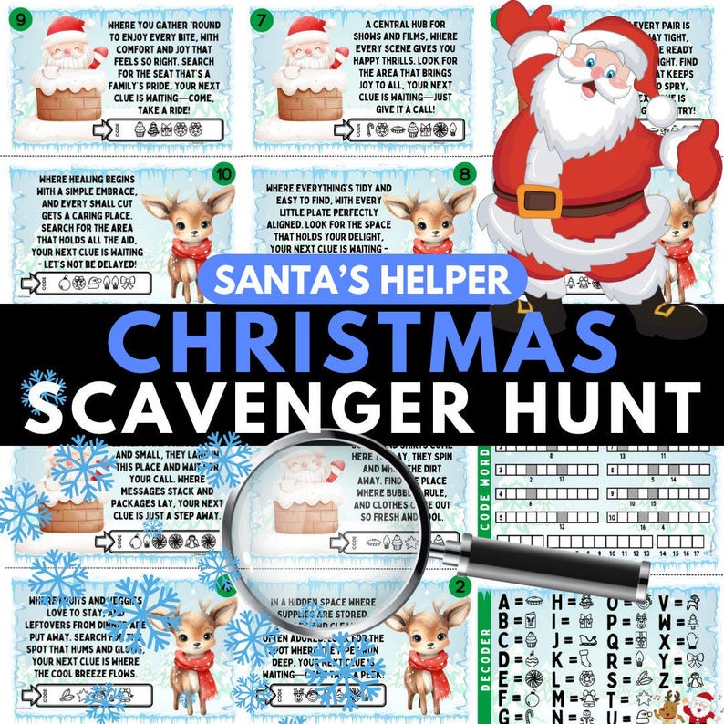 Santa's Helper Scavenger Hunt for Kids, Indoor Printable Game, Riddles ...