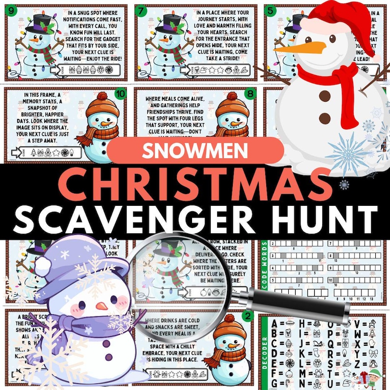 Snowmen Scavenger Hunt for Kids, Indoor Printable Game, Riddles ...