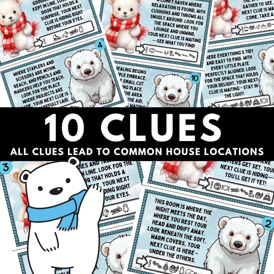 Polar Bears Scavenger Hunt for Kids, Indoor Printable Game, Riddles ...