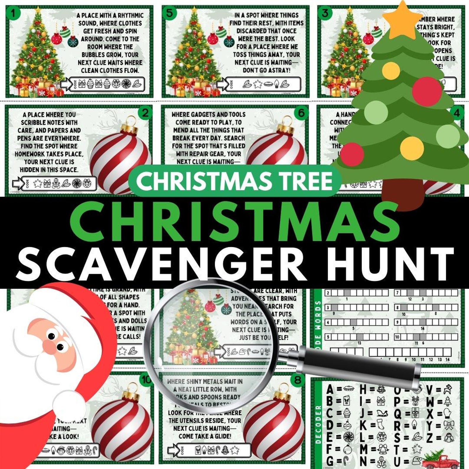 Christmas Tree Scavenger Hunt for Kids, Indoor Printable Game, Riddles ...
