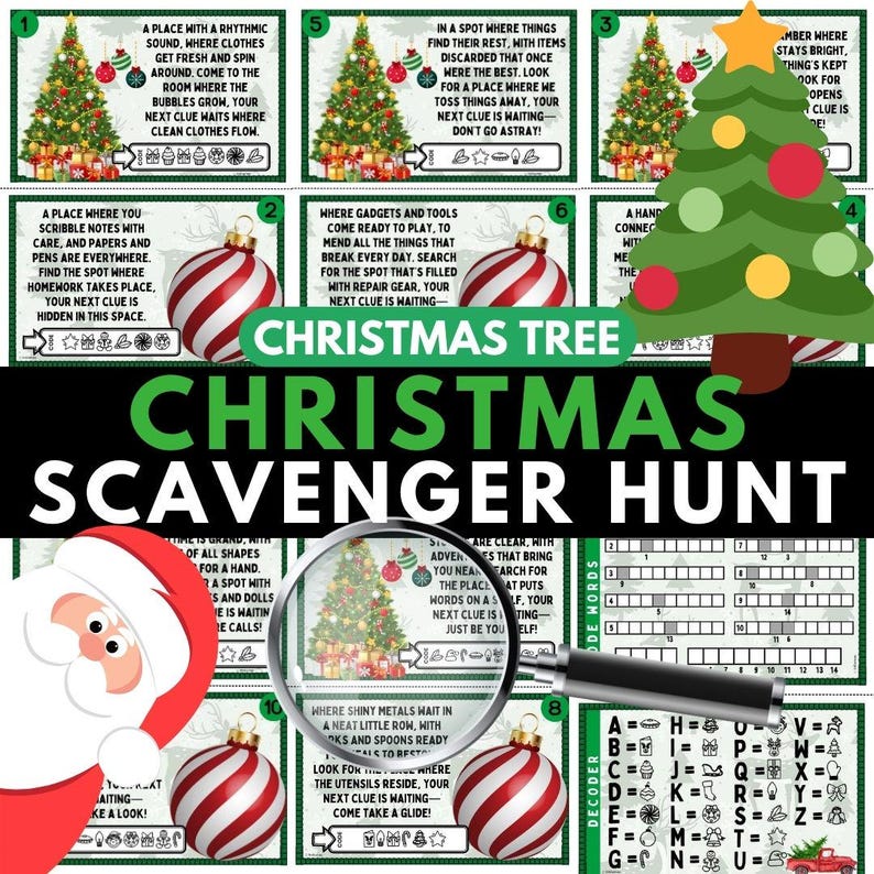 Christmas Tree Scavenger Hunt for Kids, Indoor Printable Game, Riddles ...