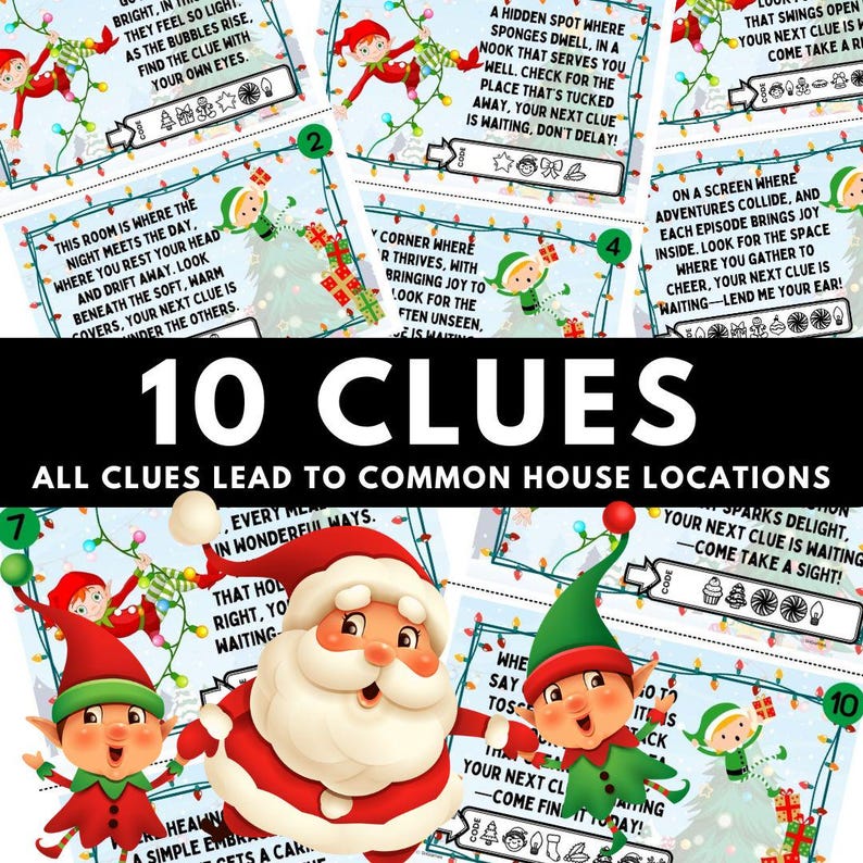 Christmas Elves Scavenger Hunt for Kids, Indoor Printable Game, Riddles ...