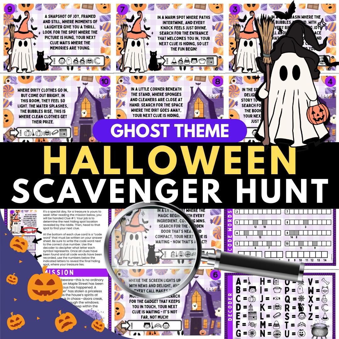 Halloween Scavenger Hunt for Kids, Indoor Printable Game, Puzzles ...