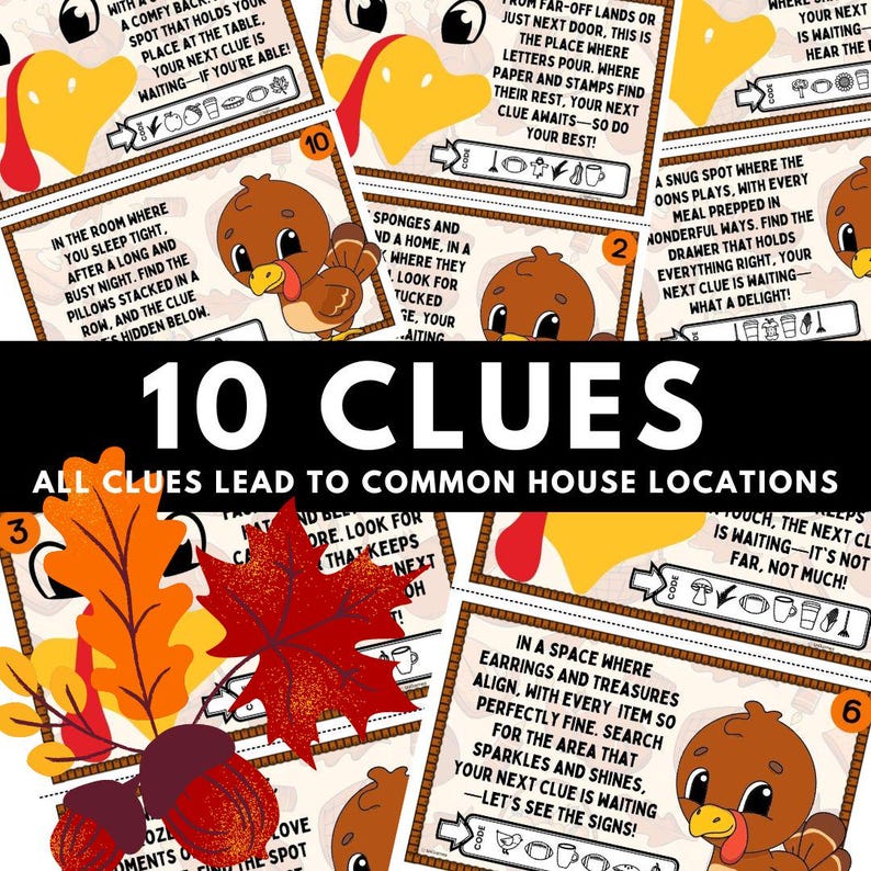 Turkey Trot Scavenger Hunt for Kids, Indoor Printable Game, Riddles ...