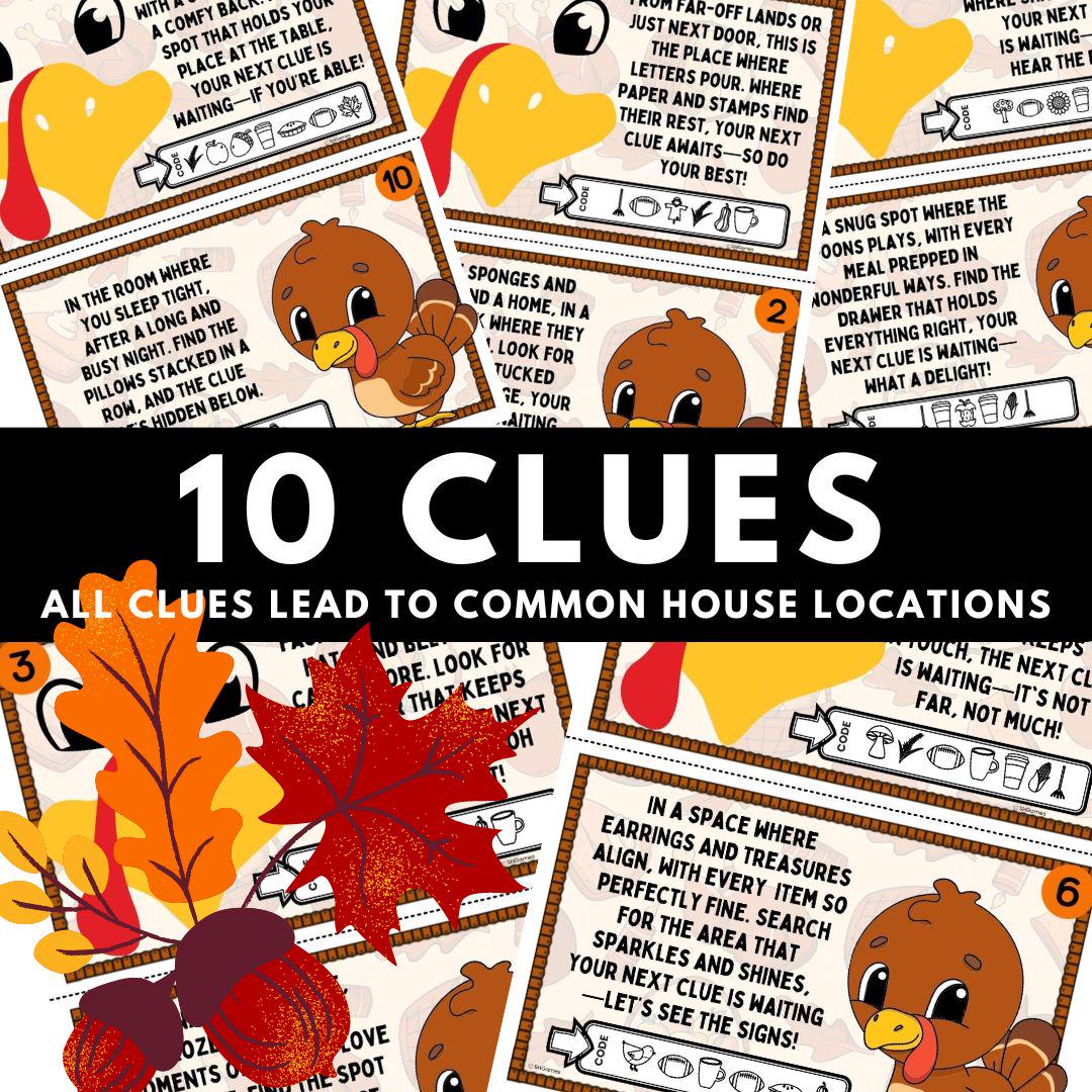 Turkey Trot Scavenger Hunt for Kids, Indoor Printable Game, Riddles ...