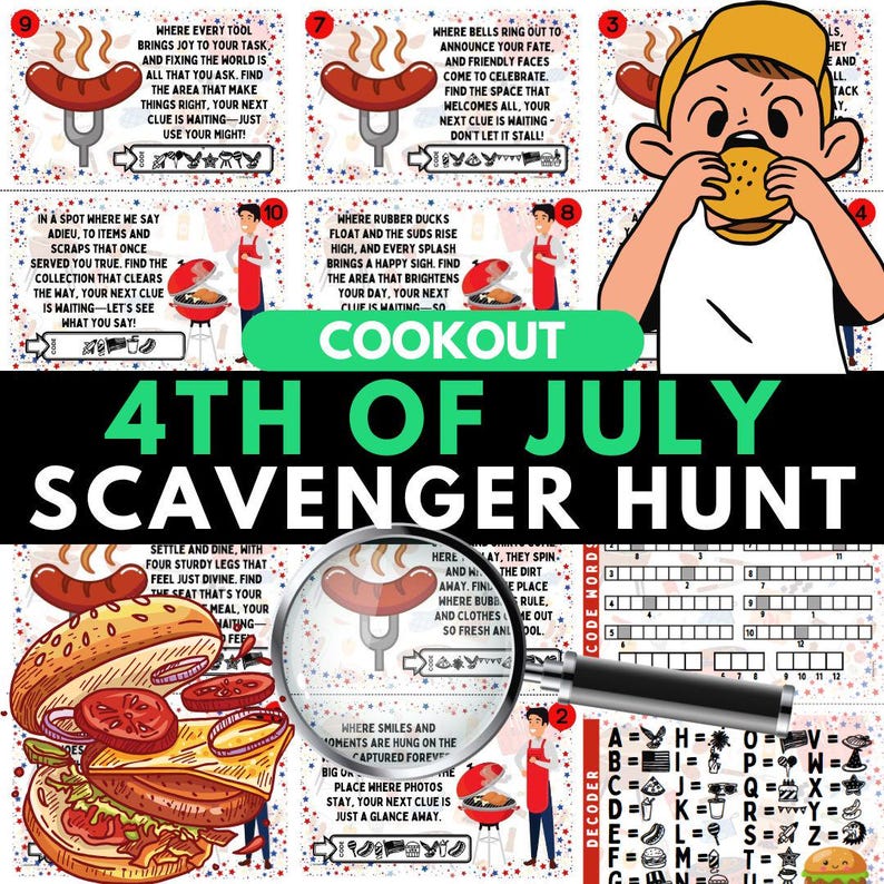 4th of July Cookout Scavenger Hunt for Kids, Indoor Printable Game ...