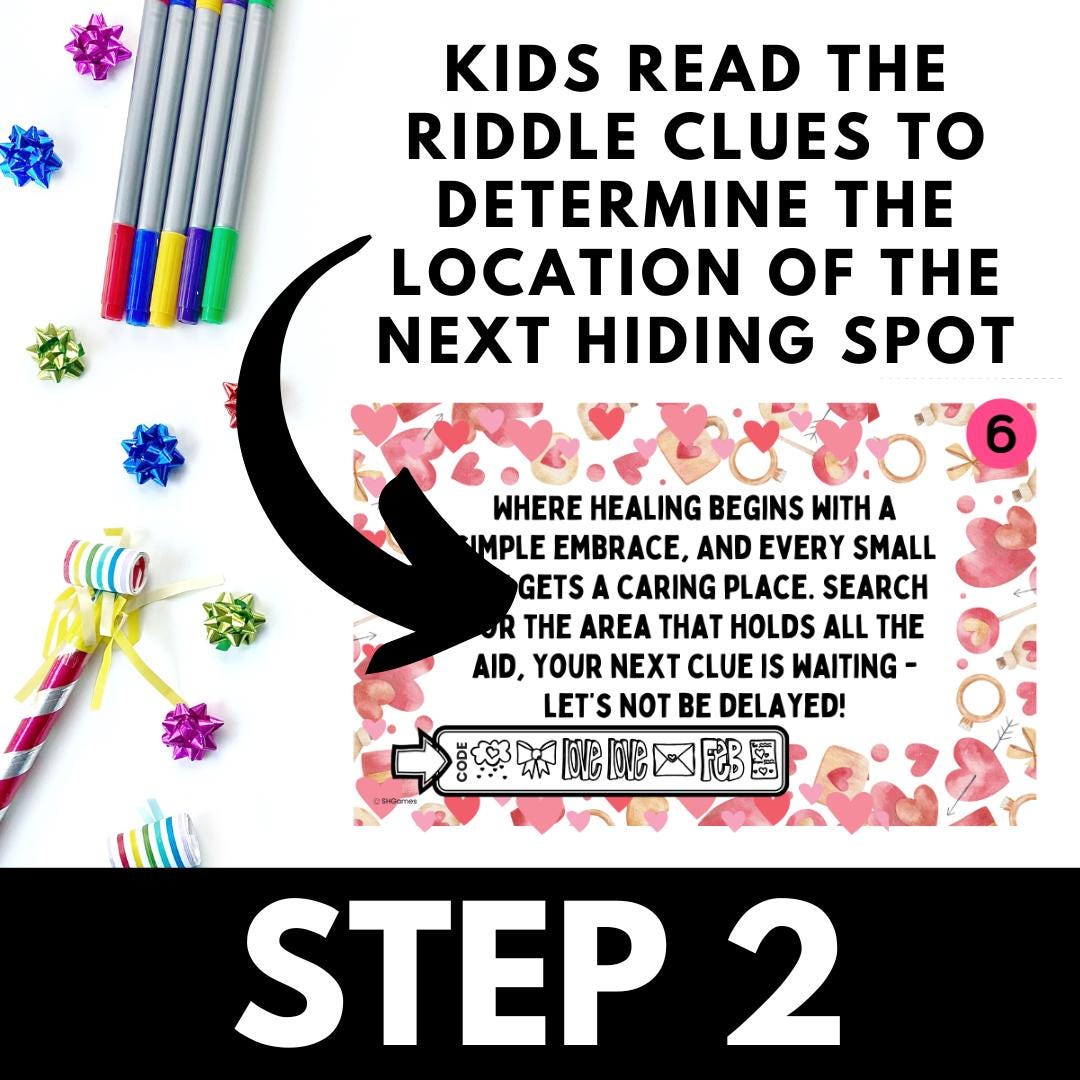 Valentine's Day Scavenger Hunt for Kids, Indoor Printable Game, Riddles ...