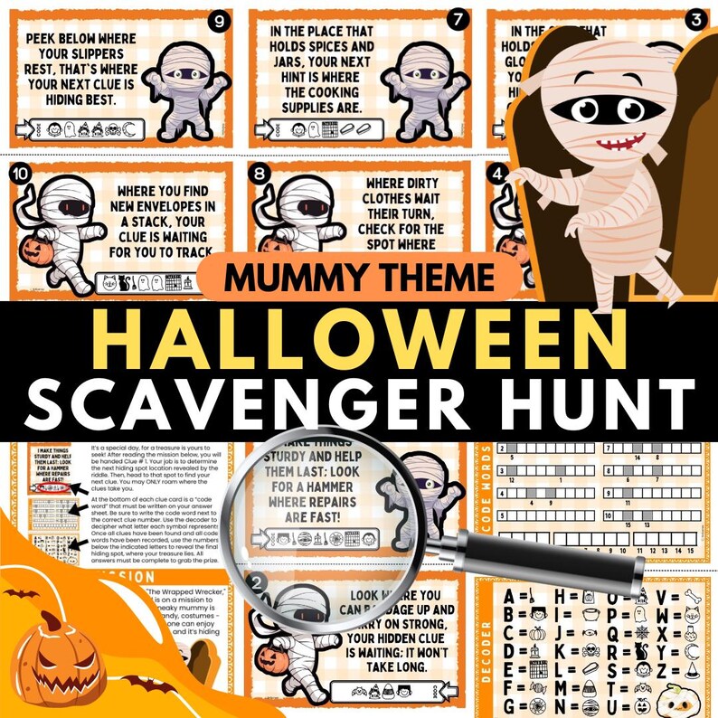 Halloween Mummy Scavenger Hunt for Kids, Indoor Printable Game, Puzzles ...