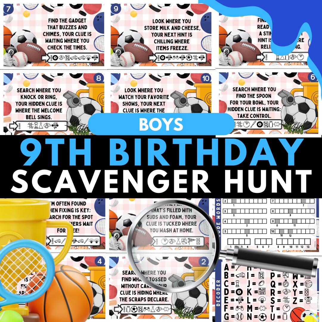 Boys 9th Birthday Scavenger Hunt for Kids, Indoor Printable Game ...