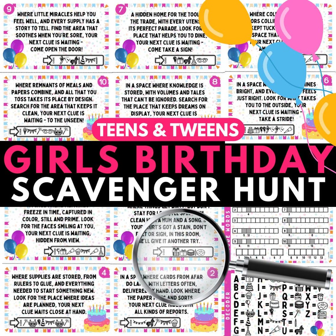 Girls Birthday Scavenger Hunt for Teens and Tweens, Indoor Printable ...