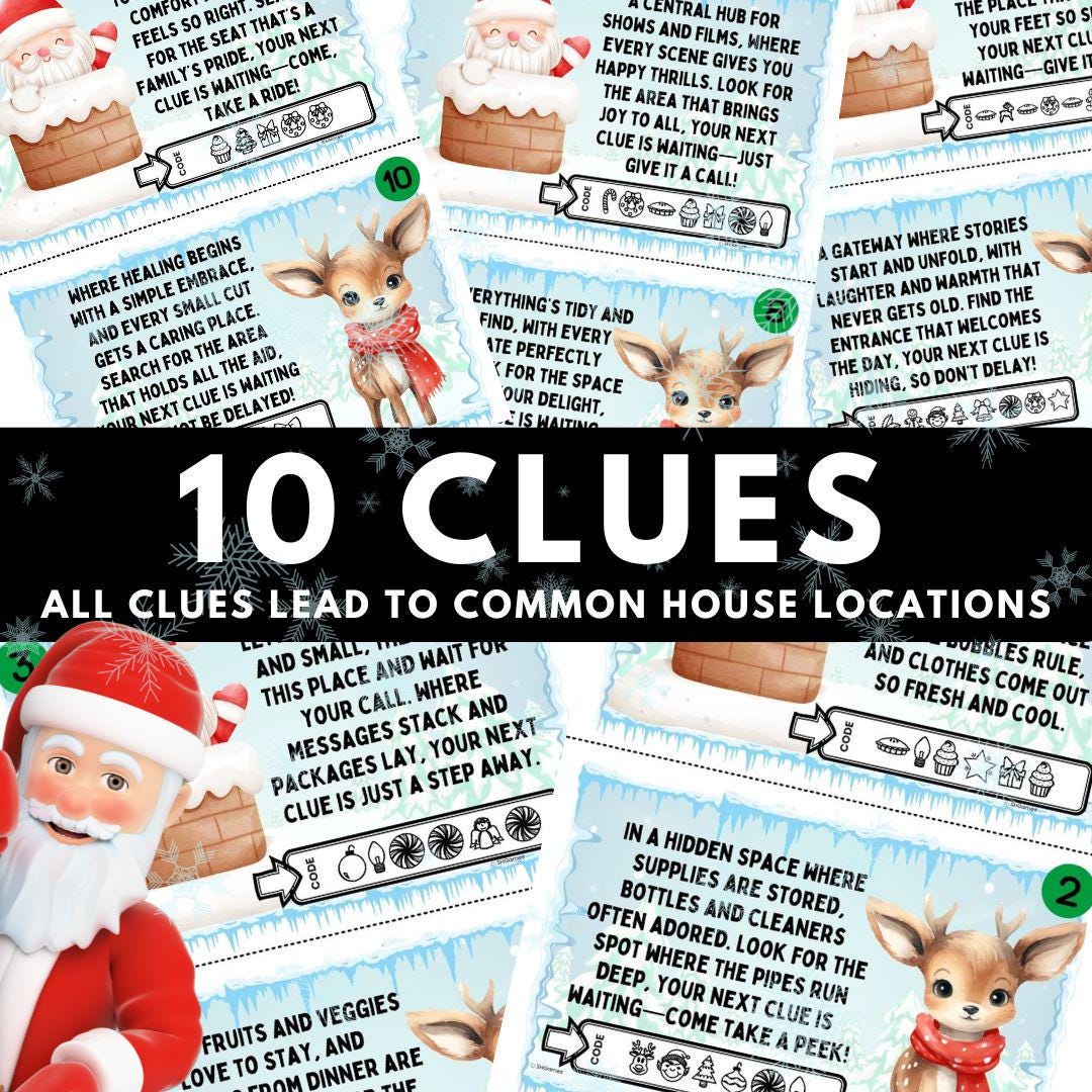 Santa's Helper Scavenger Hunt for Kids, Indoor Printable Game, Riddles ...