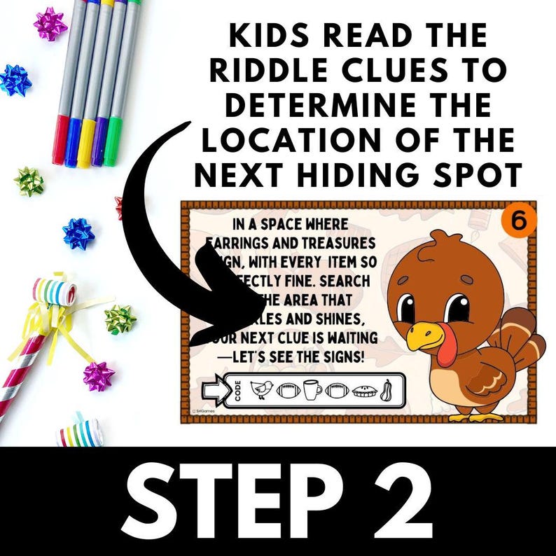 Turkey Trot Scavenger Hunt for Kids, Indoor Printable Game, Riddles ...