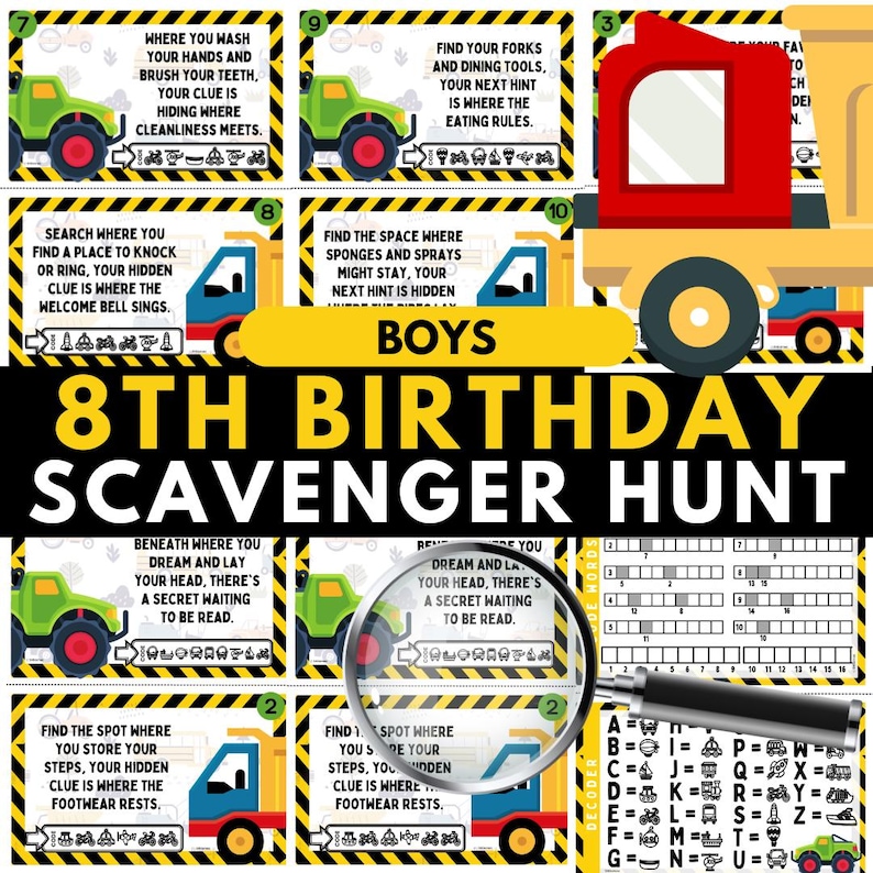 Boys 8th Birthday Scavenger Hunt for Kids, Indoor Printable Game ...