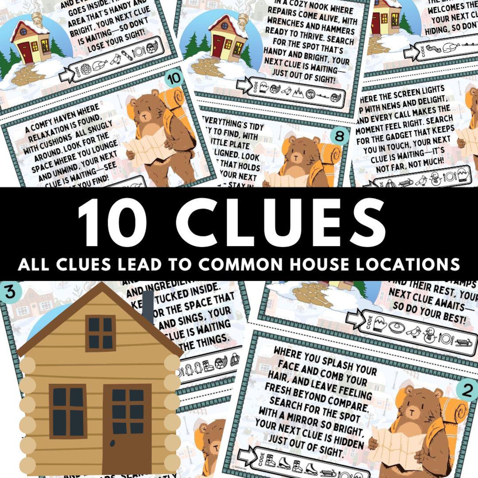Winter Cabin Scavenger Hunt for Kids, Indoor Printable Game, Riddles ...