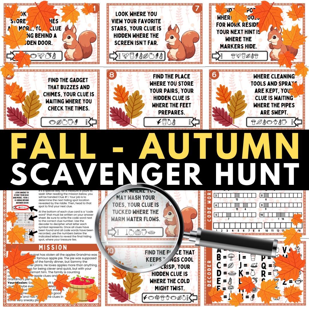 Fall Scavenger Hunt for Kids, Indoor Printable Game, Riddles, Puzzles ...